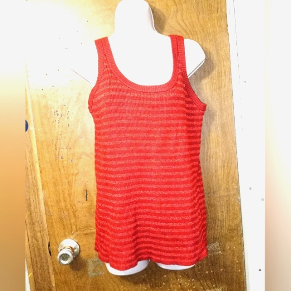 Tops | Medium Red Sparkly Striped Tank Top | Poshmark